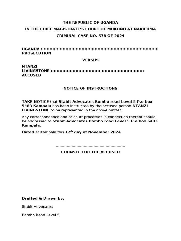 Notice of Instructions Nakifuma Court | PDF