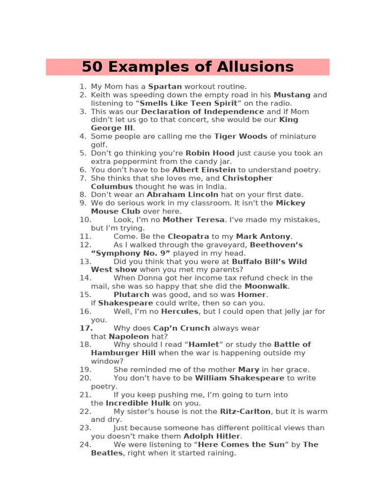 50 Examples of Allusions | PDF