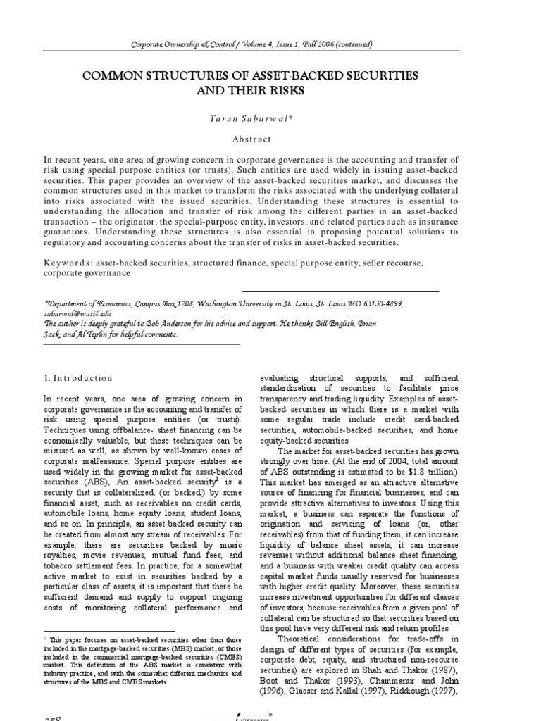 Common Structures of Asset-Backed Securities and Their Risks | PDF ...
