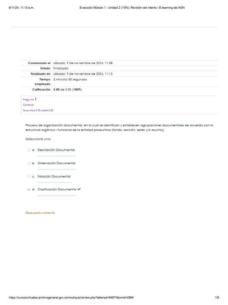 Evalución Módulo 1 - Unidad 2 (10%) - Revisión Del Intento - E-Learning Del AGN | PDF