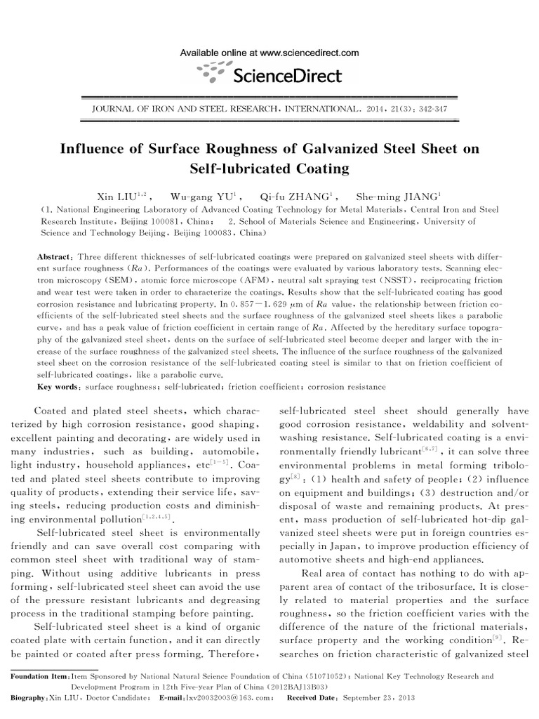 Influence of Surface Roughness of Galvanized Steel Sheet on Self ...