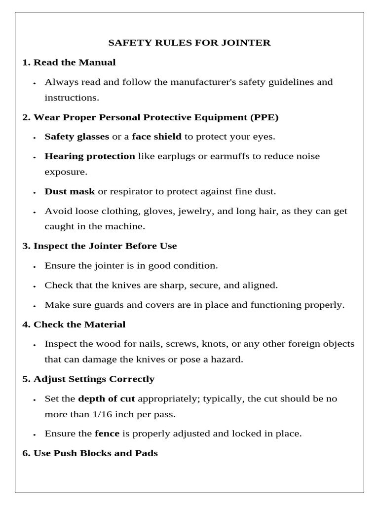 Jointer Saw Safety | PDF