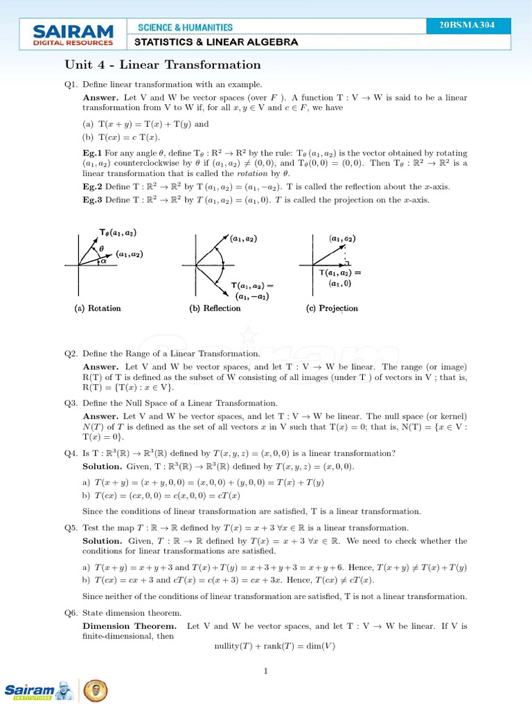 Unit 4 SLA-2 | PDF | Eigenvalues And Eigenvectors | Basis (Linear Algebra)
