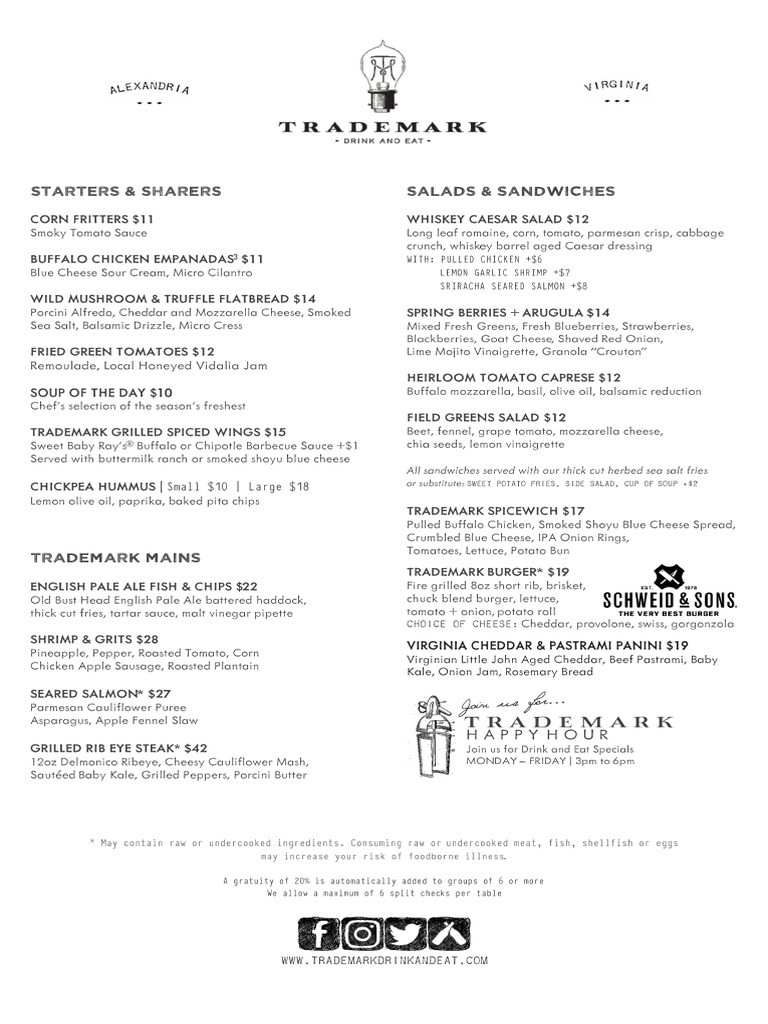 Trademark Restaurant Menu Highlights | PDF