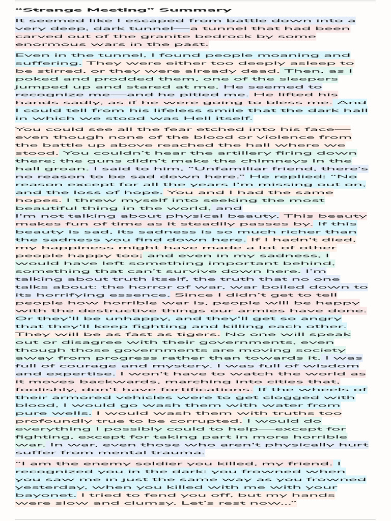 Strange Meeting Poem Summary and Analysis LitCharts | PDF