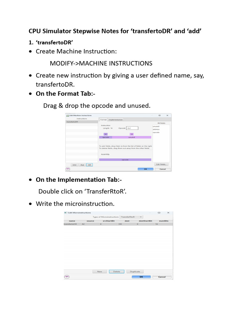 CPU Simulator Stepwise Notes for addition of two numbers | PDF
