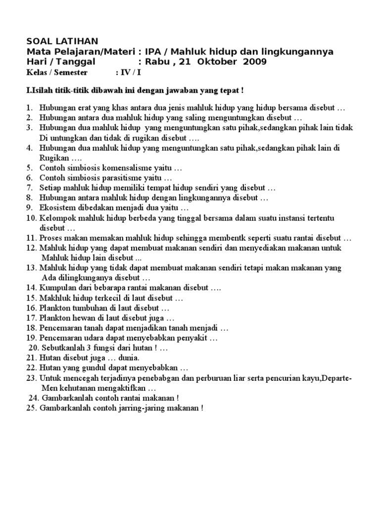 Soal Latihan IPA Kelas 4 B | PDF | Kajian Bahasa Asing | Sains & Matematika