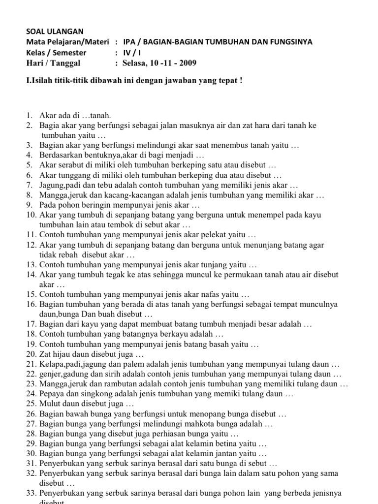 Soal Latihan IPA Kelas 4 D | PDF