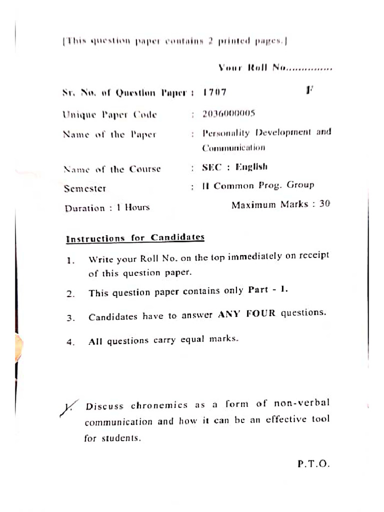 Personality Development Question Paper | PDF
