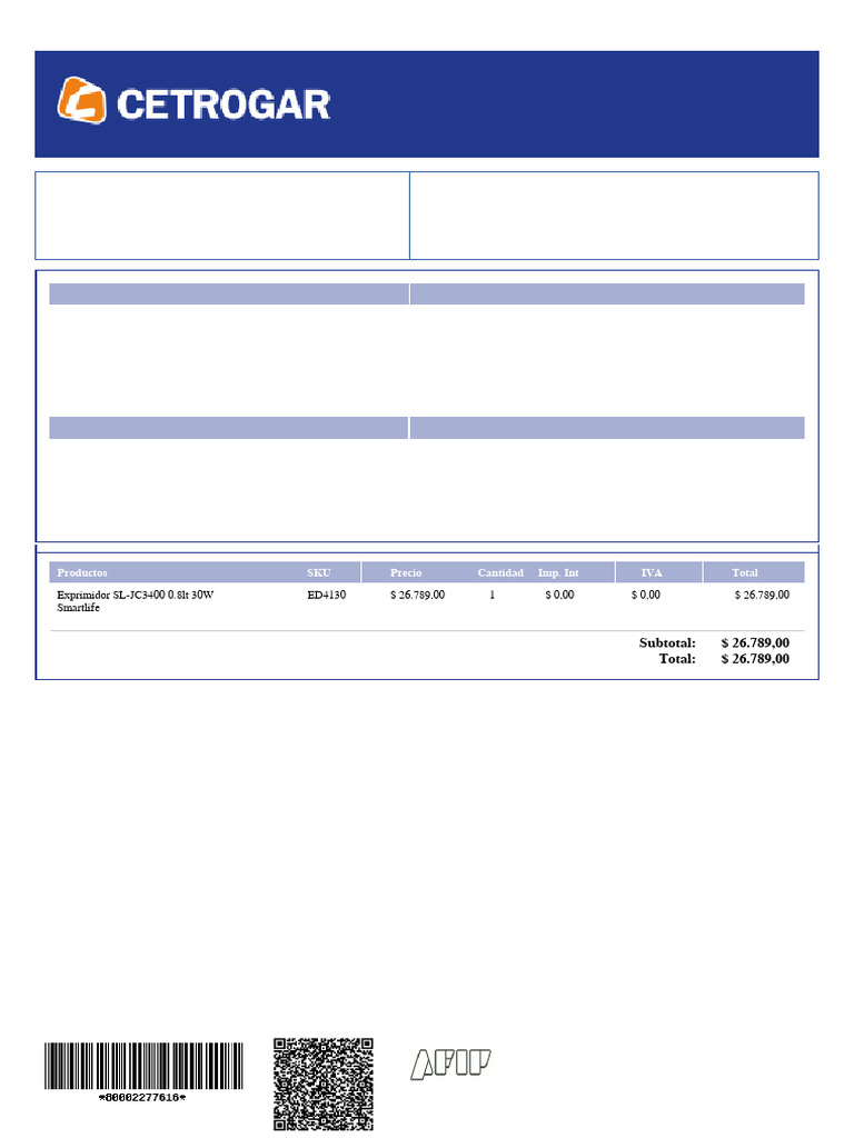 Cetrogar FacturaPedido 80002277616 | PDF | Factura | Servicios financieros