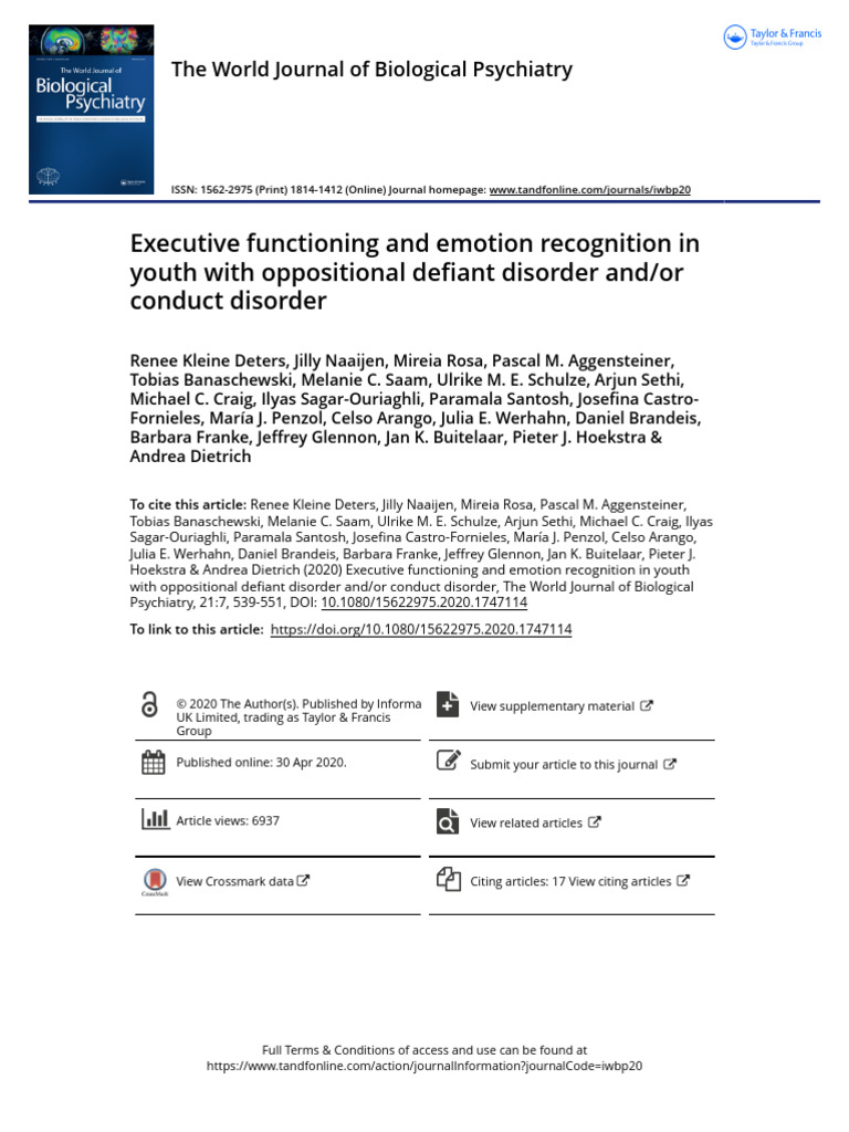 Executive functioning and emotion recognition in youth with oppositional defiant disorder and or ...