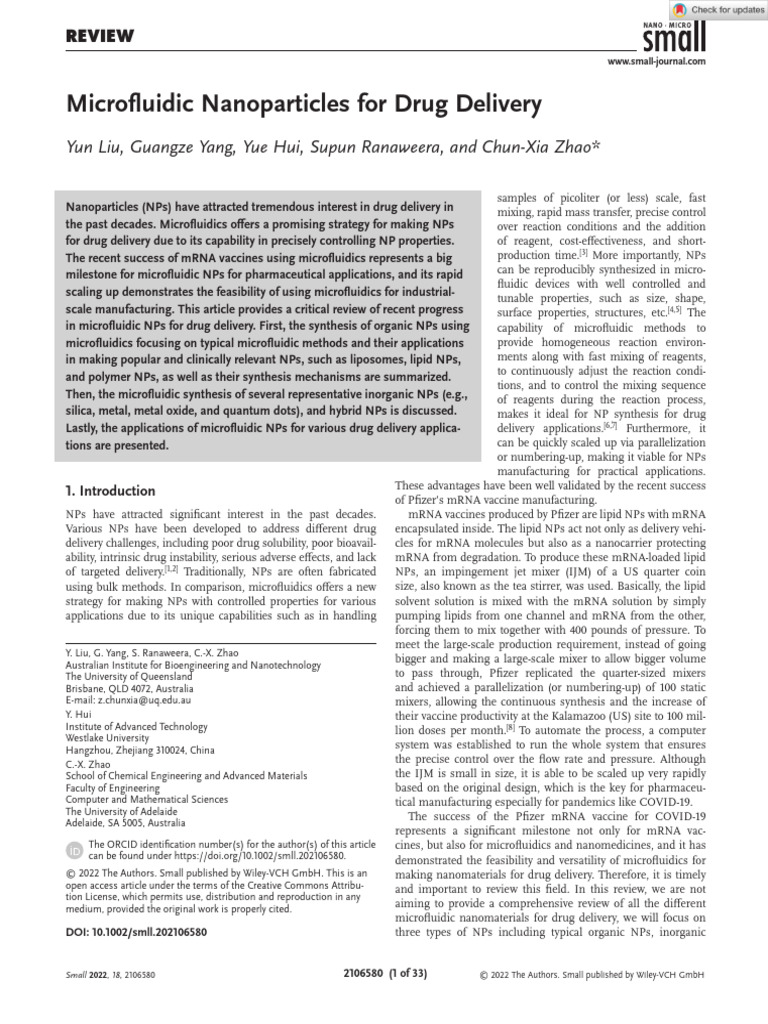 Microfluidic Nanoparticles for Drug Delivery | PDF | Liposome ...