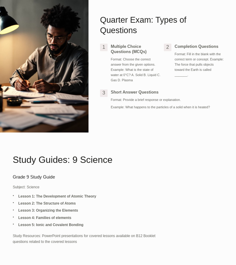 Quarter Exam Question Types Guide | PDF