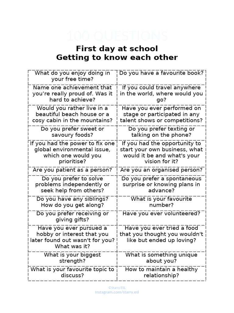 100 Icebreaker Questions for Students | PDF | Extraversion And Introversion