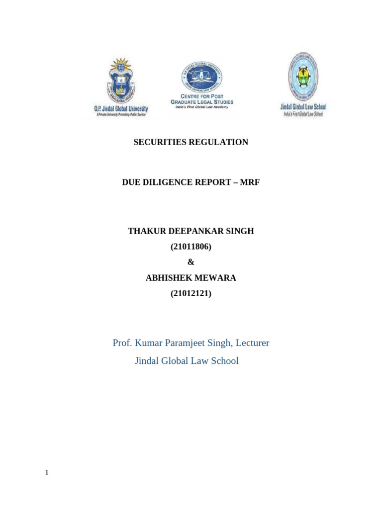 MRF Due Diligence Report Overview | PDF | Audit | Business