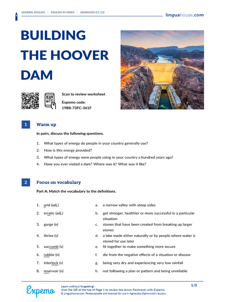 Building the Hoover Dam: Advanced English Worksheet | PDF | Hoover Dam