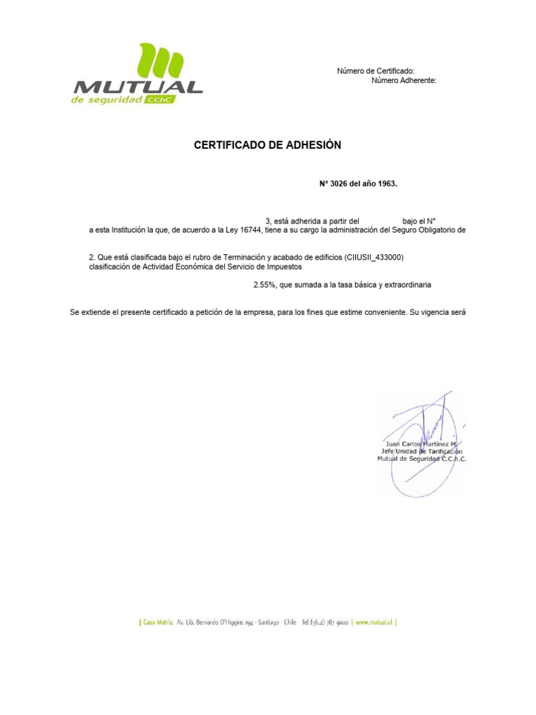 Certificado Adhesión | PDF