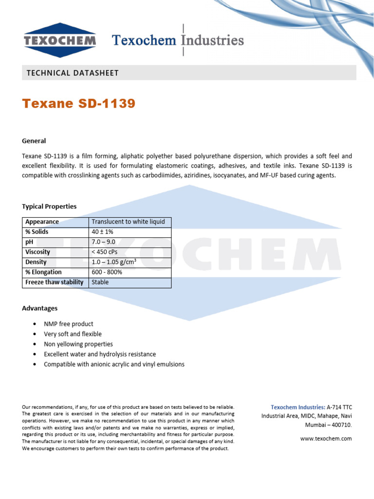 Texane SD-1139 Polyurethane Datasheet | PDF