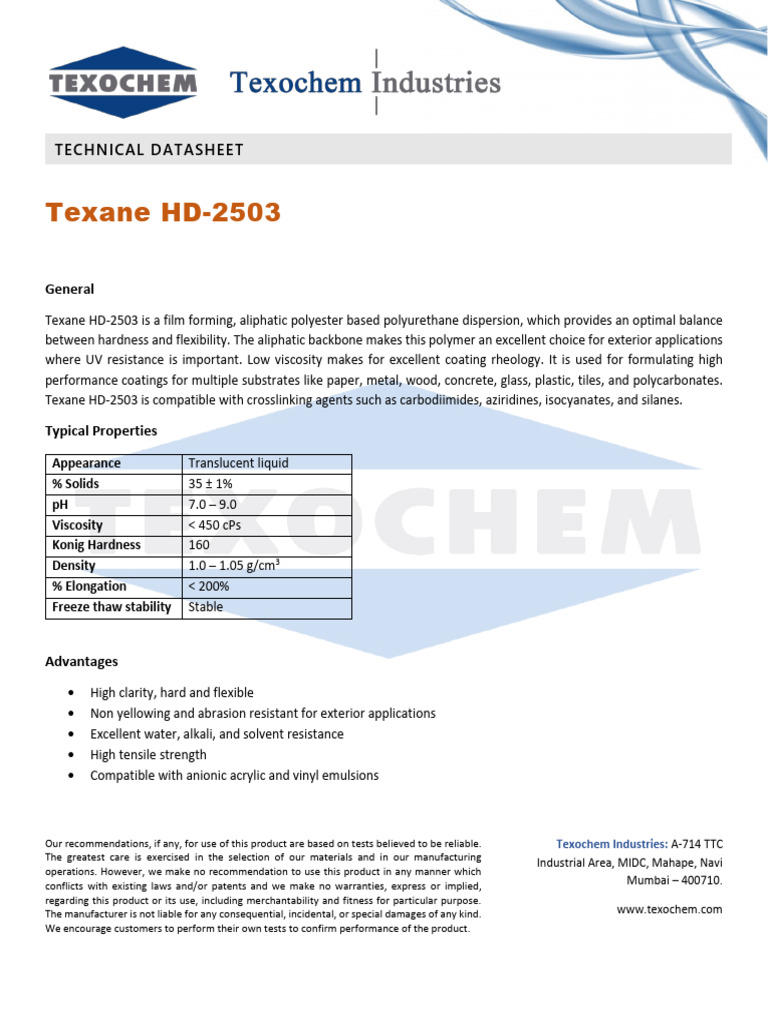 Texane HD-2503 Polyurethane Datasheet | PDF