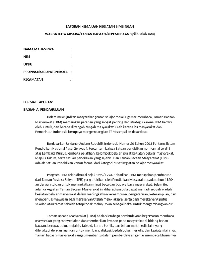 FORMAT LAPORAN KEMAJUAN KEGIATAN BIMBINGAN | PDF