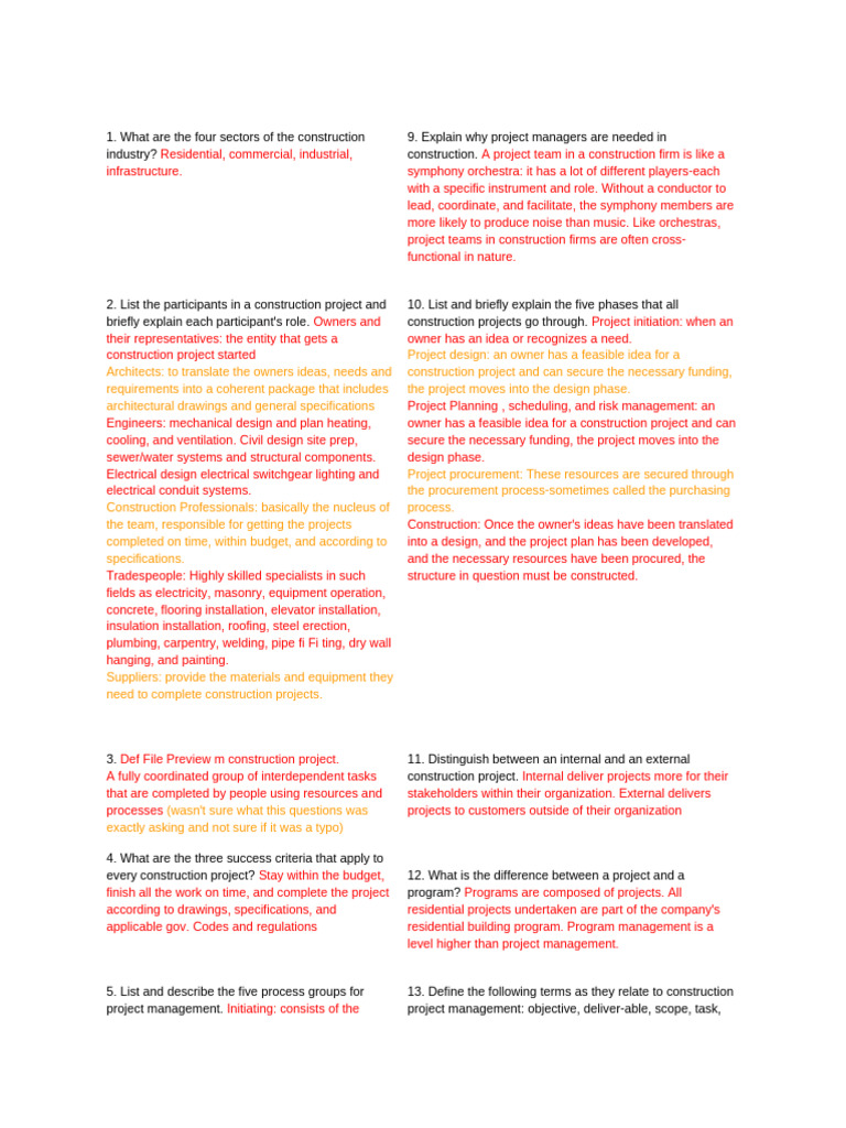 Construction Management chpt1 Questions and Answers | PDF ...