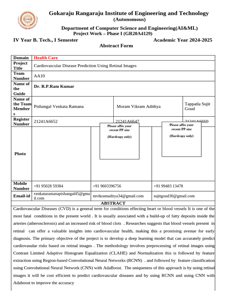 MINI Project - Abstract Form | PDF | Cardiovascular Diseases ...