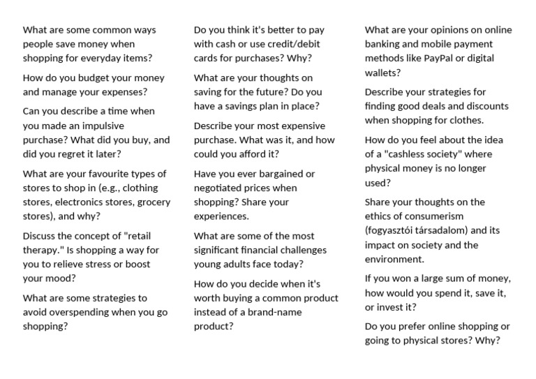 MONEY ESL Conversation Questions | PDF