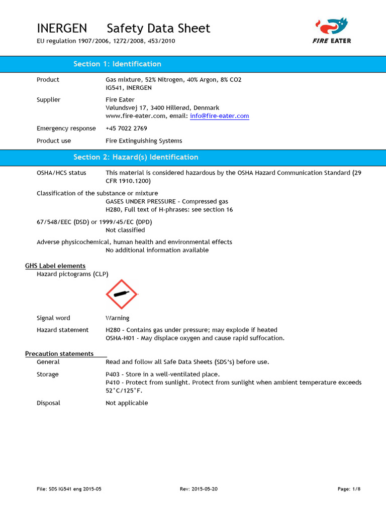 SDS IG541 Eng 2015-05-INERGEN | PDF | Toxicity | Safety