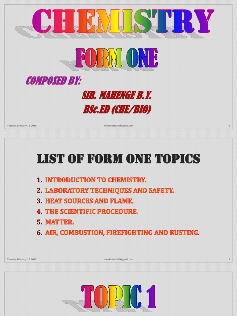 Chemistry Form One-1 | PDF | Liquids | Chemical Elements