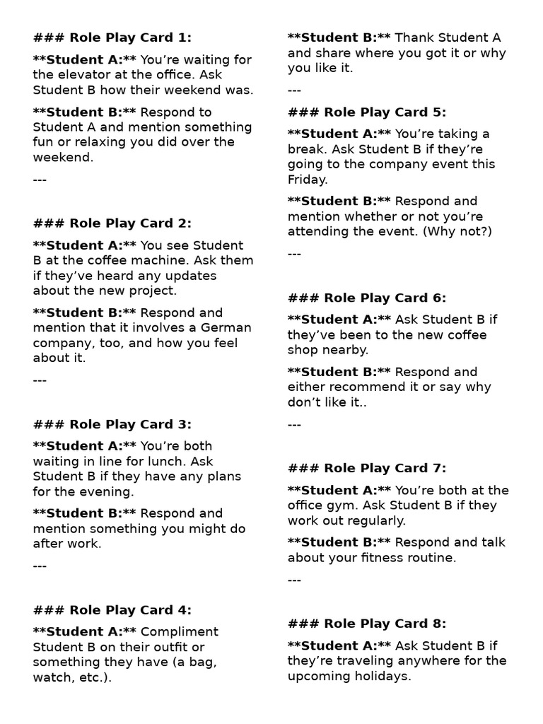 small talk ESL PW scenarios | PDF