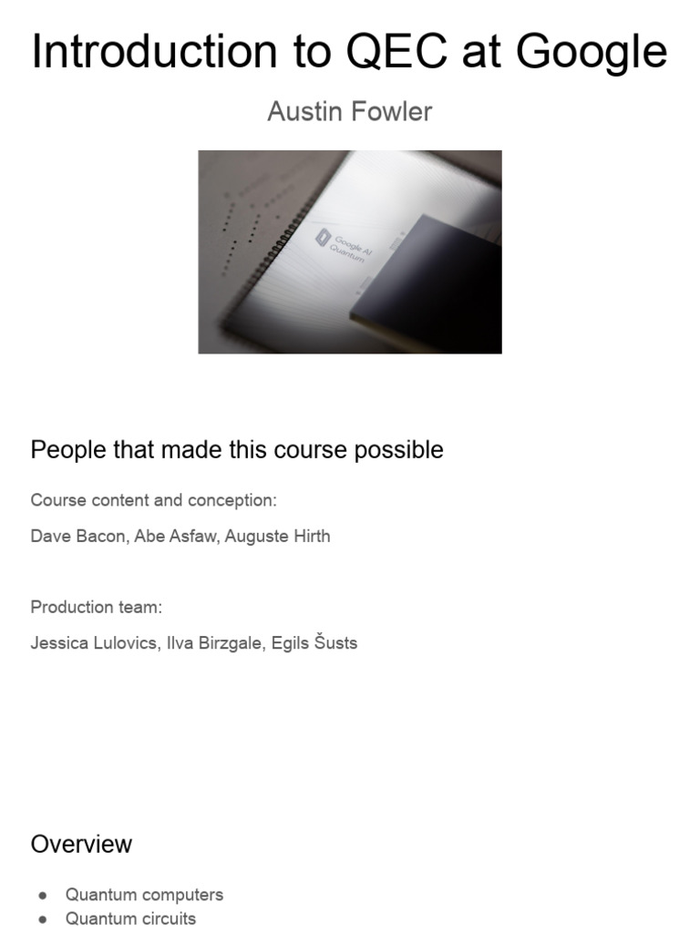 00 - Introduction To QEC at Google | PDF