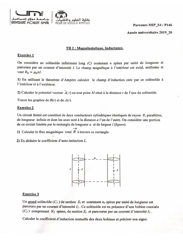 TDs Délectromagnétisme MIP S4 FSTE | PDF