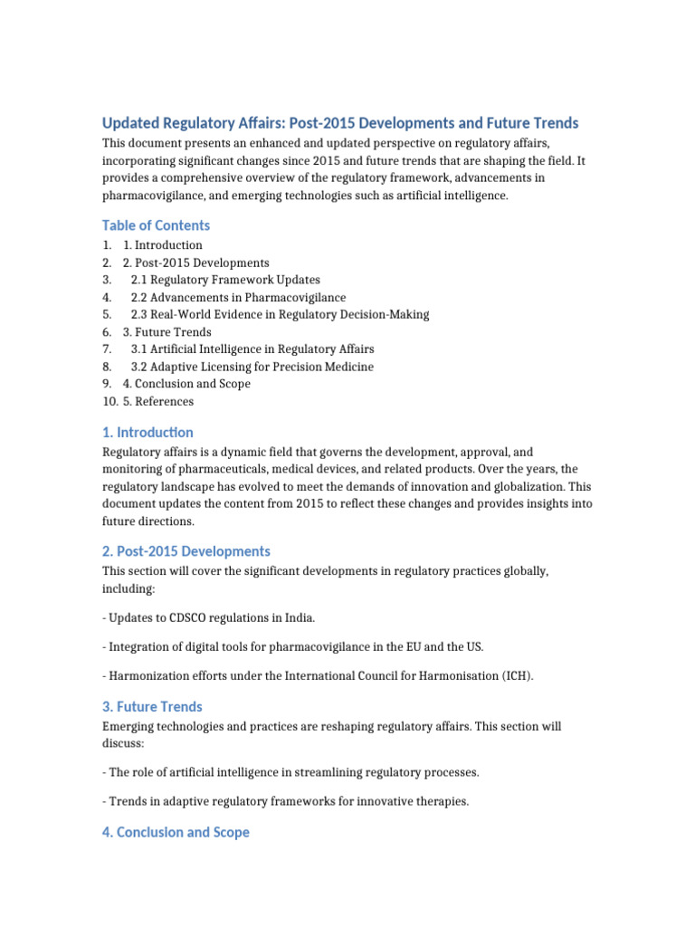 Updated Regulatory Affairs 2024 Document | PDF