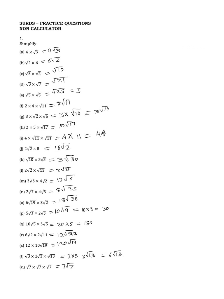 Surds Worksheet | PDF | Algebra | Mathematical Concepts