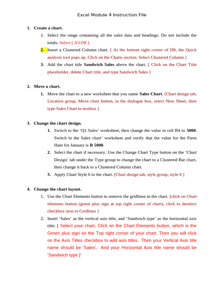 Excel Charts Activity Instructions | PDF | Chart