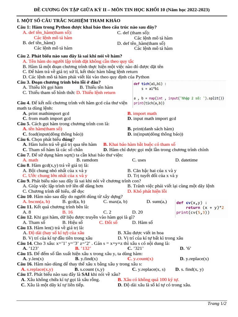 Đề Cương Ôn Tập Ktgk 2-k10 | PDF