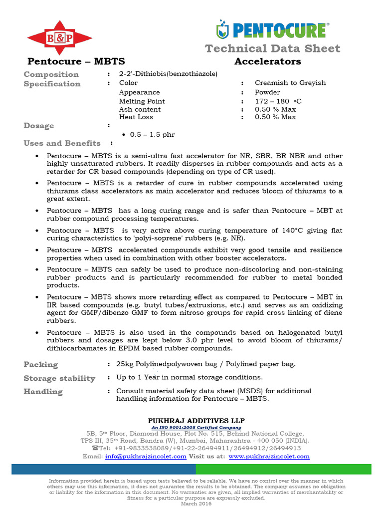 Pentocure MBTS Rubber Accelerator | PDF | Natural Rubber | Materials