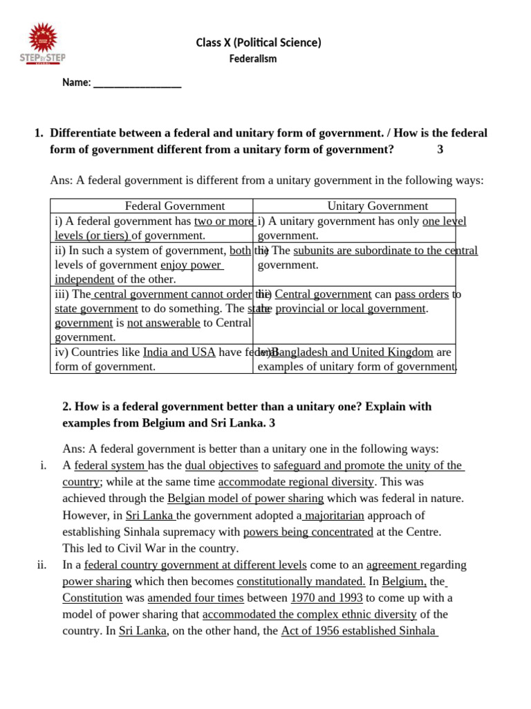 Federalism QB Pointers To Unbold Qs | PDF | Governance | Government