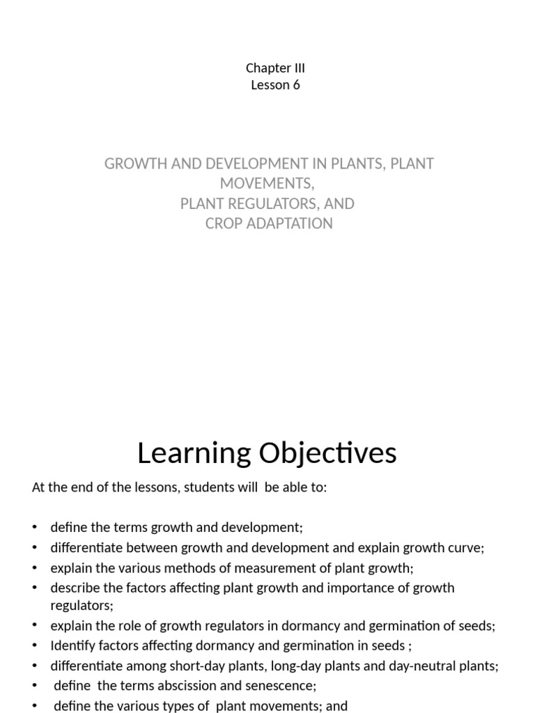 Chapter III Lassons 6 8 Growth and Development in Plants Plant ...