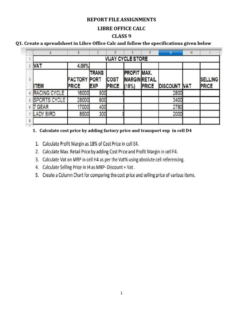 Q1. Create A Spreadsheet in Libre Office Calc and Follow The ...