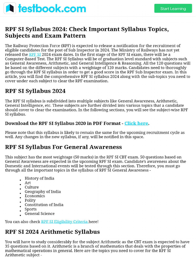 RPF SI Syllabus 2024 - Check Important Syllabus Topics, Subjects and ...