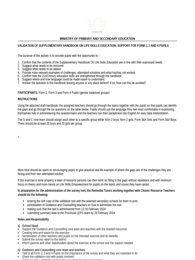 Final Supplementary Handbook Validation Template | PDF | Focus Group | Teachers