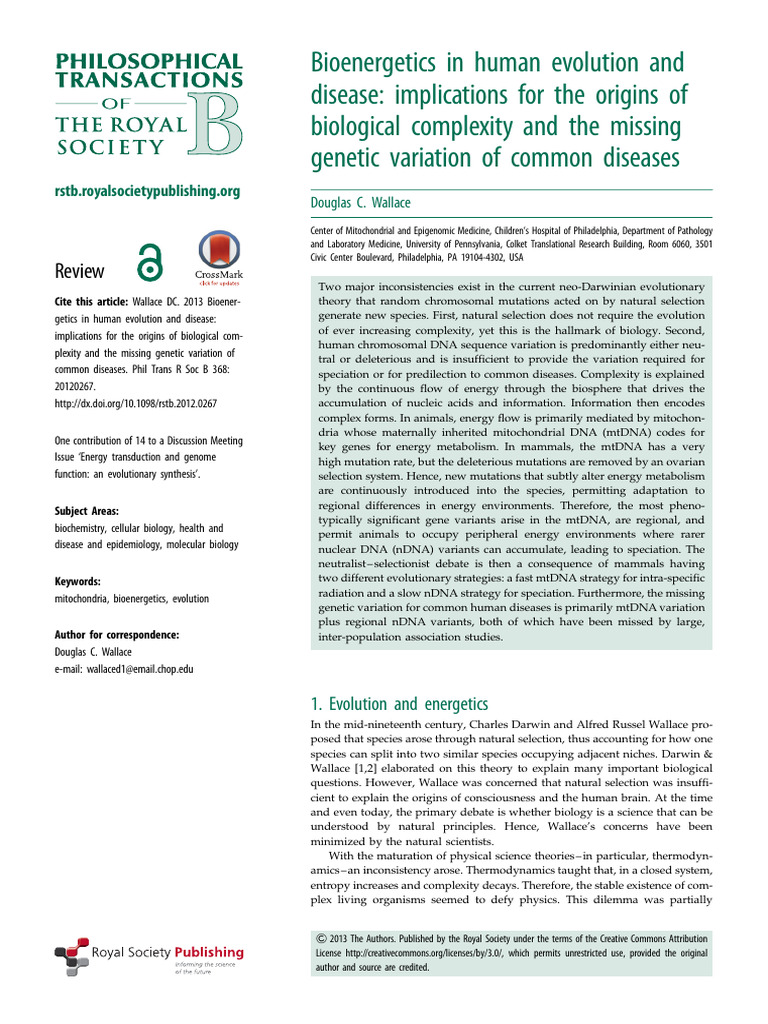 Bioenergetics in human evolution and disease | PDF | Electron Transport ...