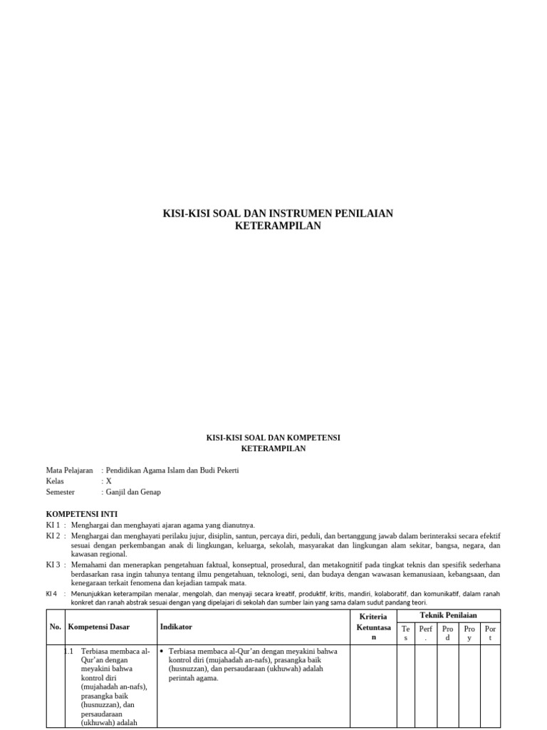 KISI KISI SOAL DAN INSTRUMEN PENILAIAN PRKT, PROY, PROD | PDF