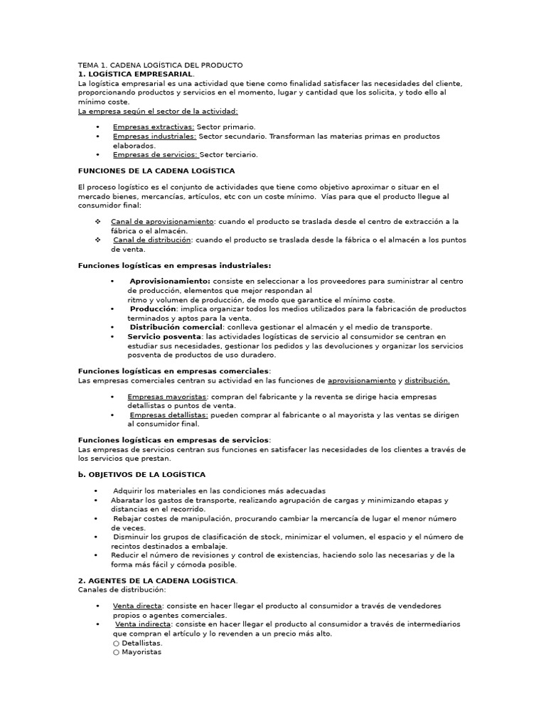 T1 CADENA LOGISTICA DEL PRODUCTO | PDF | Logística | Business
