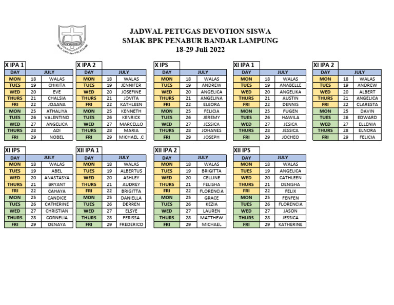 JADWAL DEVOTION Siswa 18-19 Juli 2022 - Removed | PDF