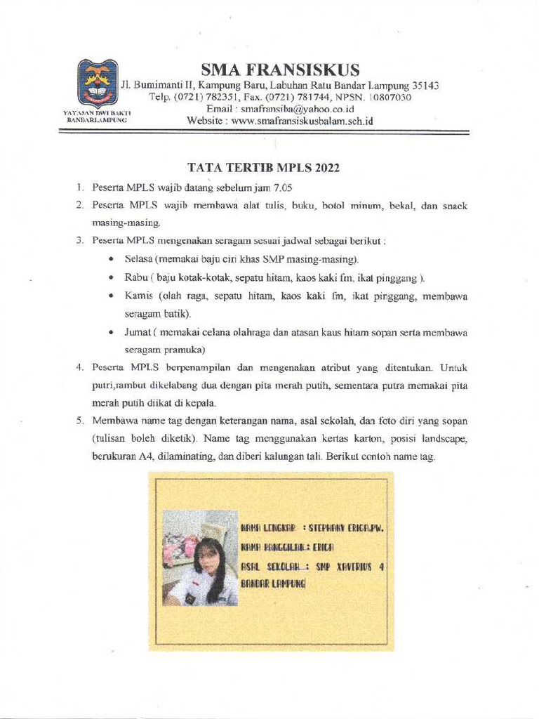 Edaran Tata Tertib MPLS | PDF