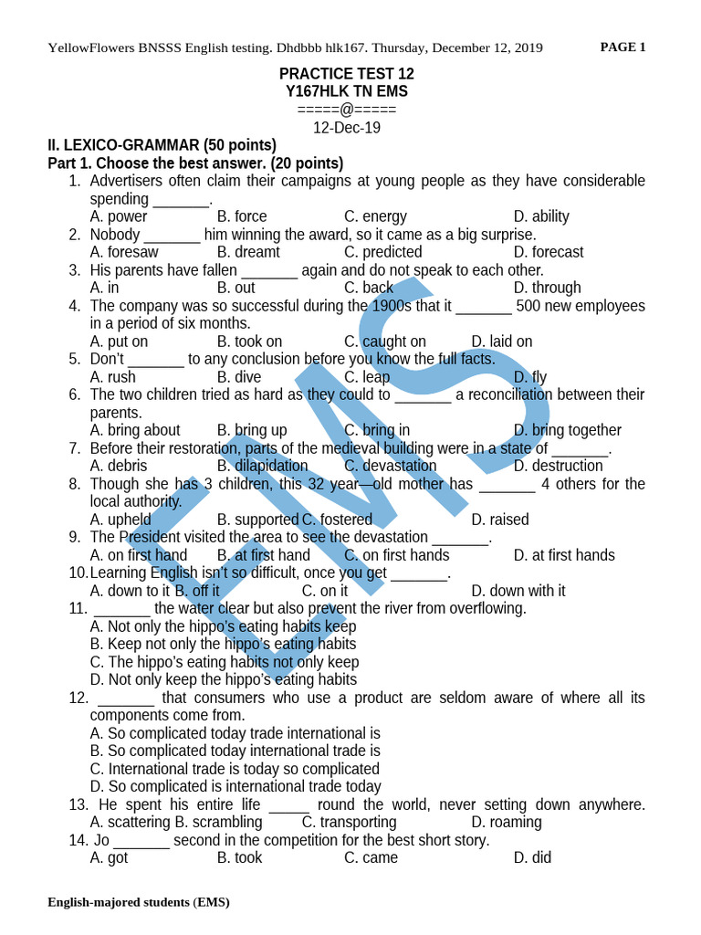 Practice Test 12 Y167hlk TN 10e2 | PDF