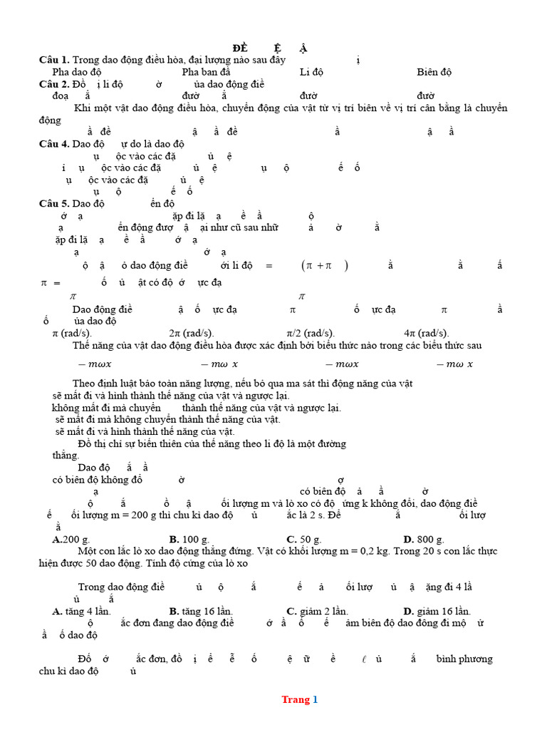 Đề Luyện Tập Giữa Hki - 11a2 | PDF