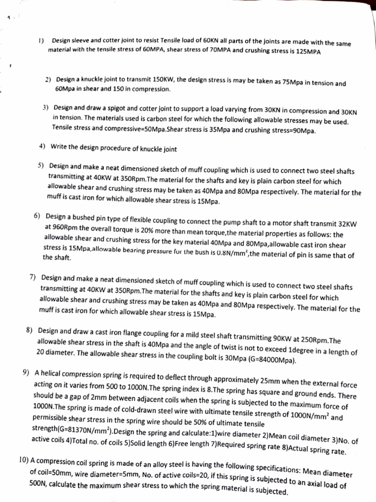 DMM 1 question paper | PDF | Stress (Mechanics) | Strength Of Materials